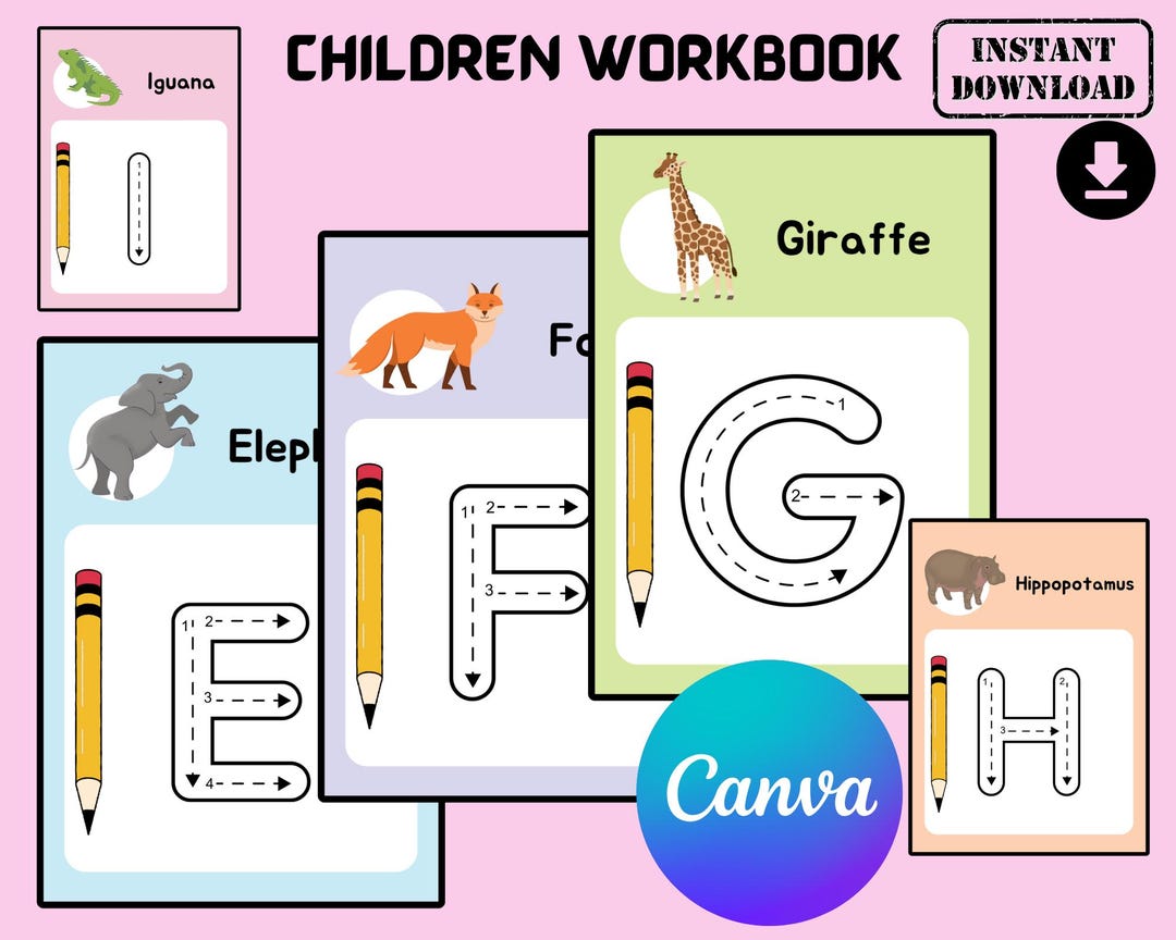 ABC Tracing Workbook for Kids| Uppercase Letters Activity Pages| Animal ...