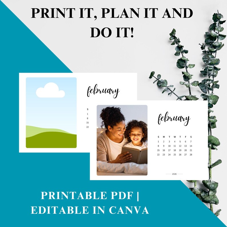 Editable 2026 Calendar 7x5 Inches Printable PDF, Minimalist Small Desk ...