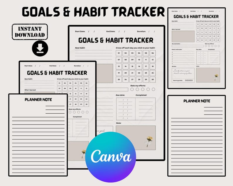 Goal & Habit Tracker Printable | Daily and Monthly Planner PDF ...