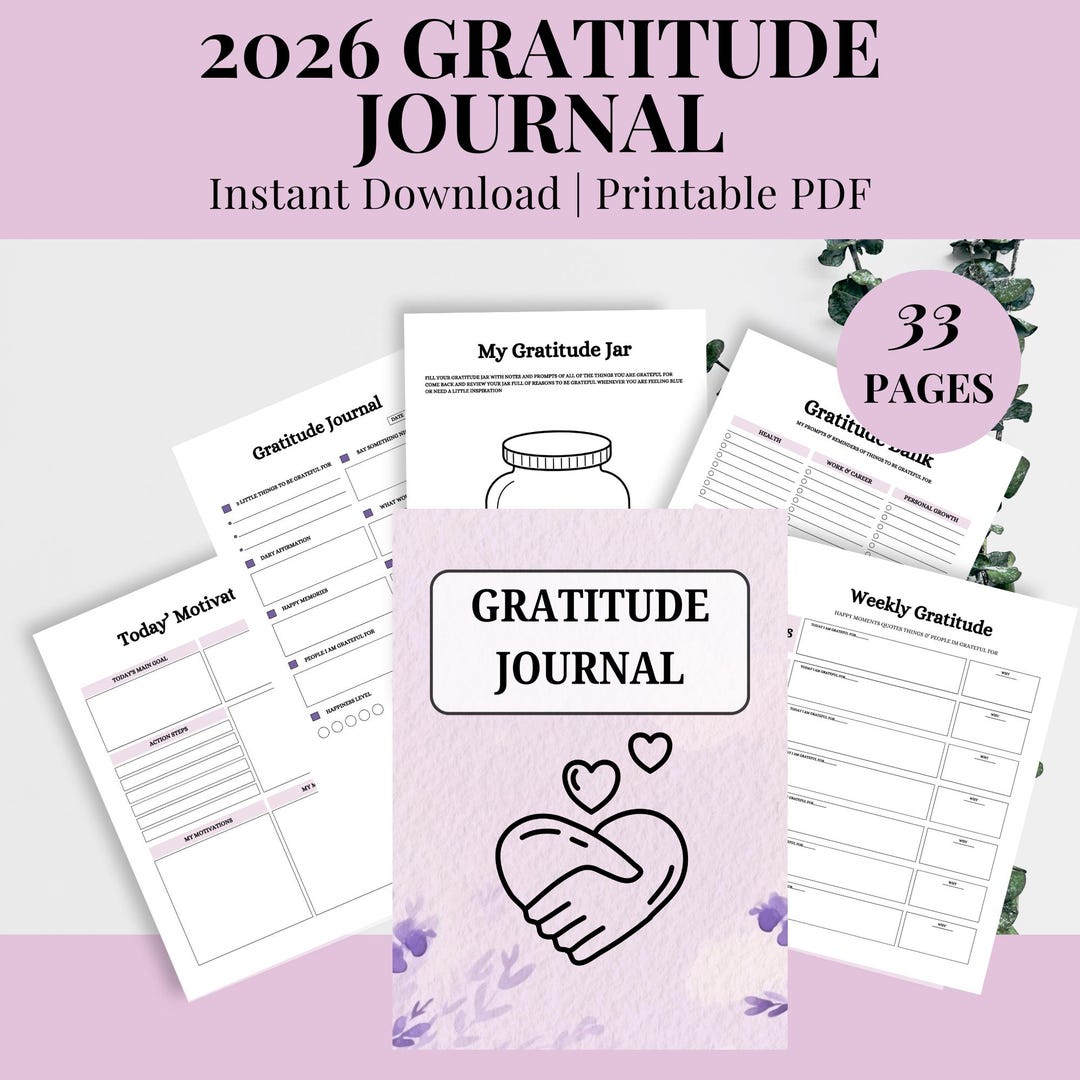 2026 Gratitude Journal Printable, Daily Mindfulness and Reflection ...