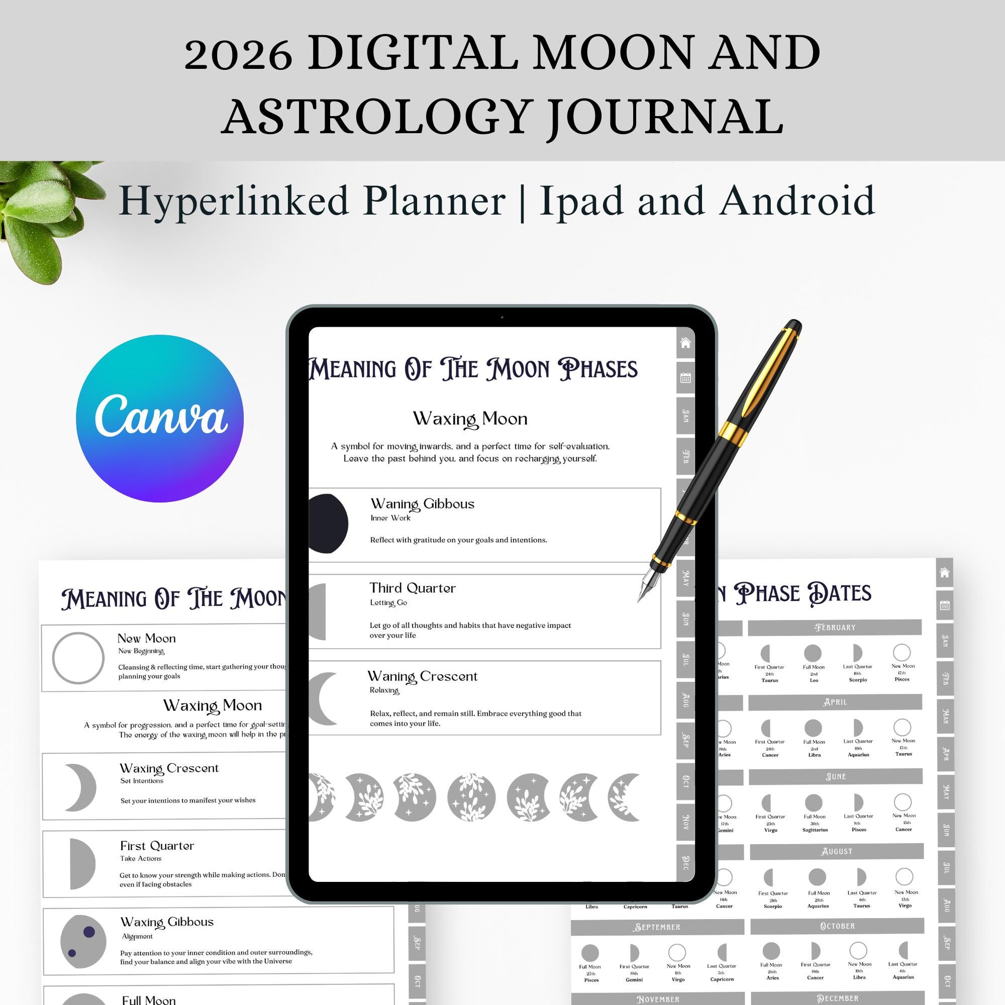 2026 Digital Moon Journal for Ipad, Astrology Planner, Hyperlinked ...