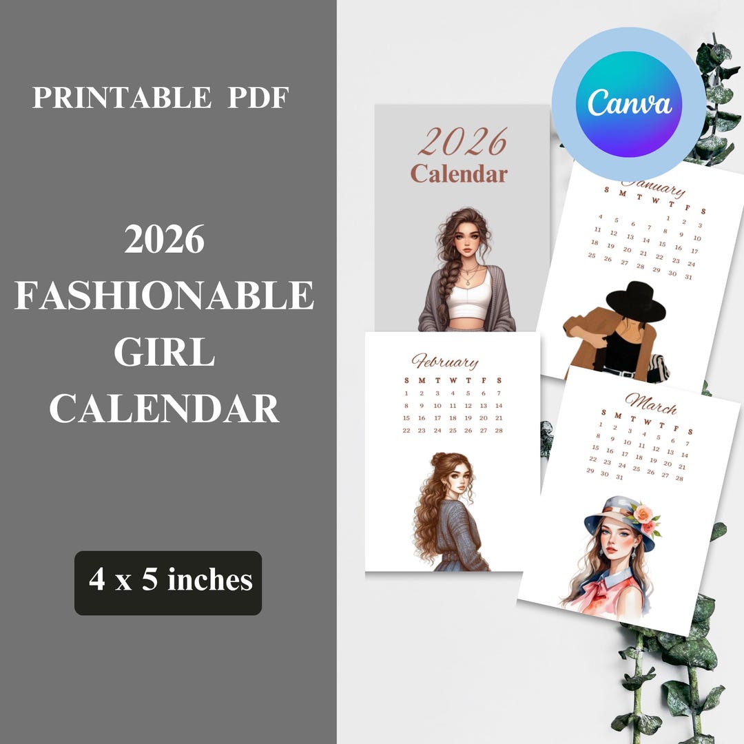 2026 Fashion Girl Mini Calendar Printable PDF, Chic Desk Decor - Etsy