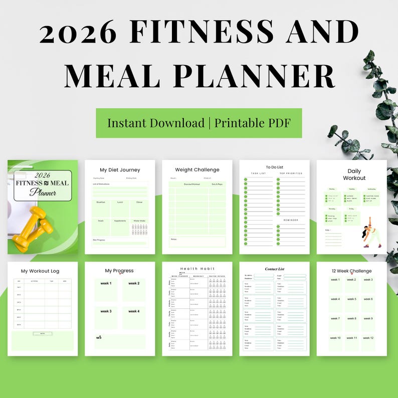 2026 Fitness and Meal Planner, Workout and Habit Tracker (PDF Download ...