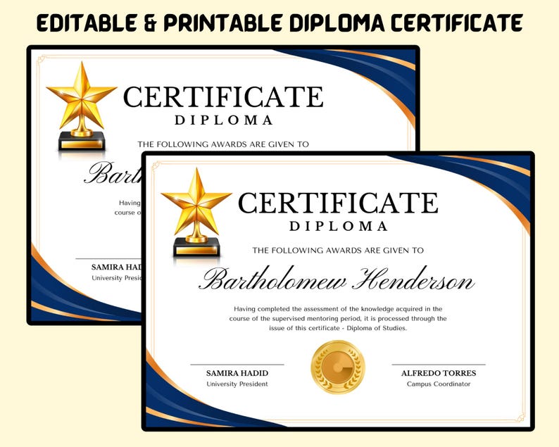 Diploma Certificate Canva Template | Editable PDF | Graduation Award ...