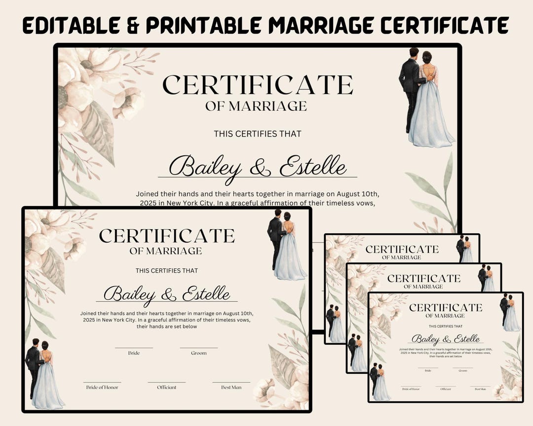 Personalized Marriage Certificate Template | Editable PDF| Printable ...