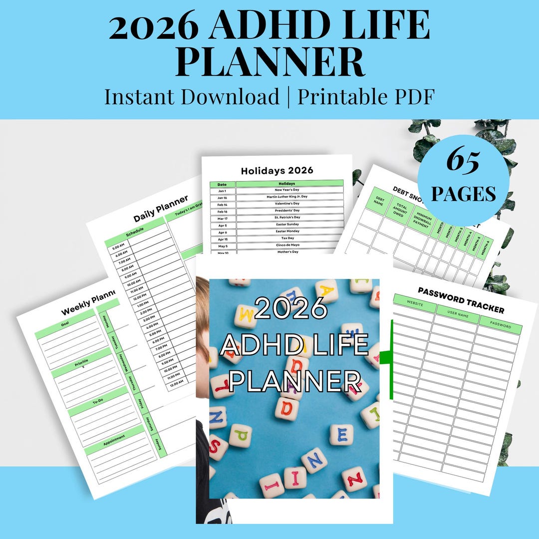 2026 ADHD Life Planner Printable| Digital Productivity Organizer With ...