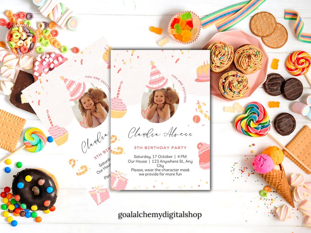 Kids Birthday Cake Invitation: Editable Party Theme (custom Digital ...