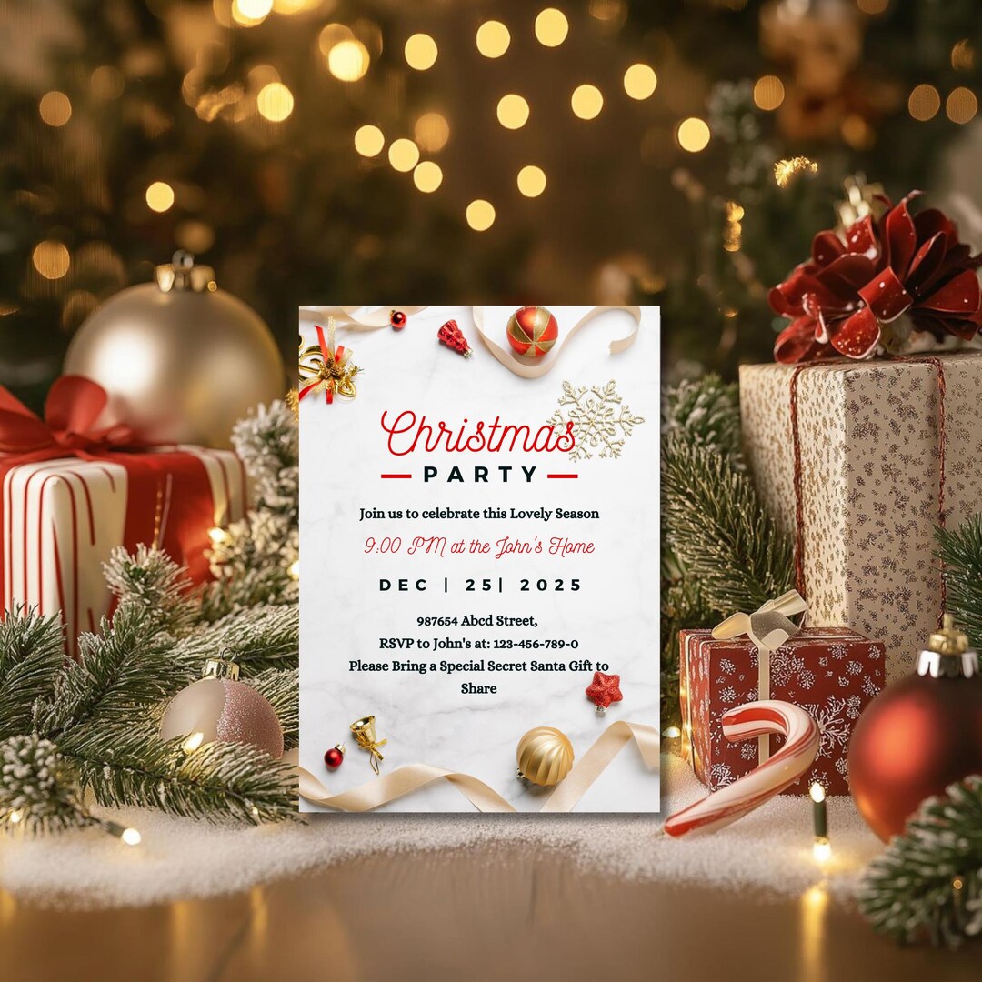 Editable Christmas Party Invitation Template, DIY Xmas Card (digital ...