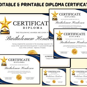 Diploma Certificate Canva Template | Editable PDF | Graduation Award ...