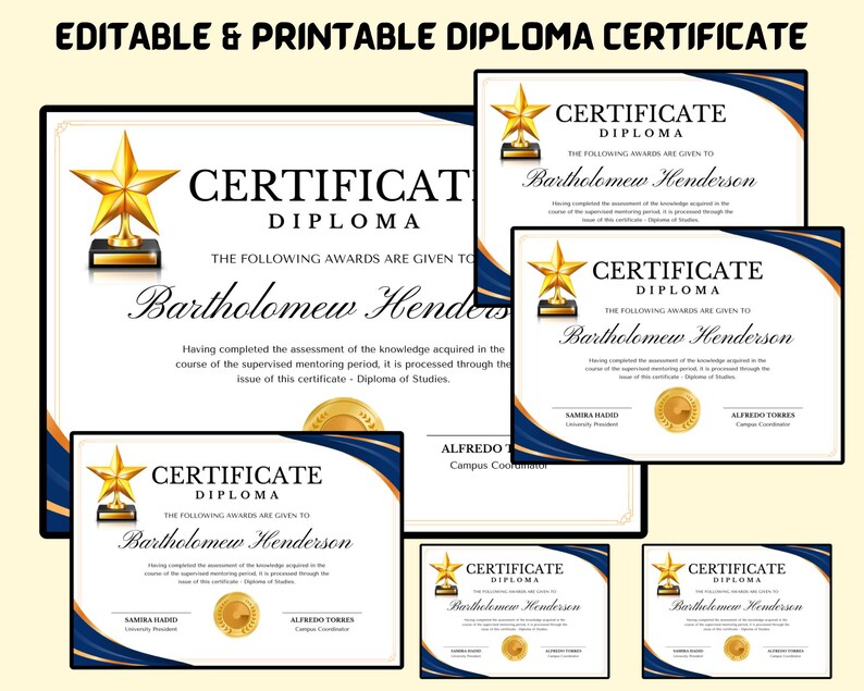 Diploma Certificate Canva Template | Editable PDF | Graduation Award ...