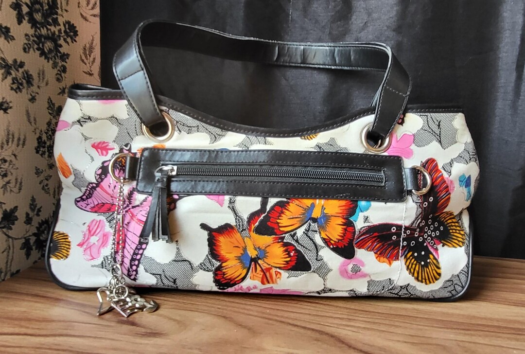 Handbag With Beautiful Butterflies and a Small Charm. One Pocket on the ...