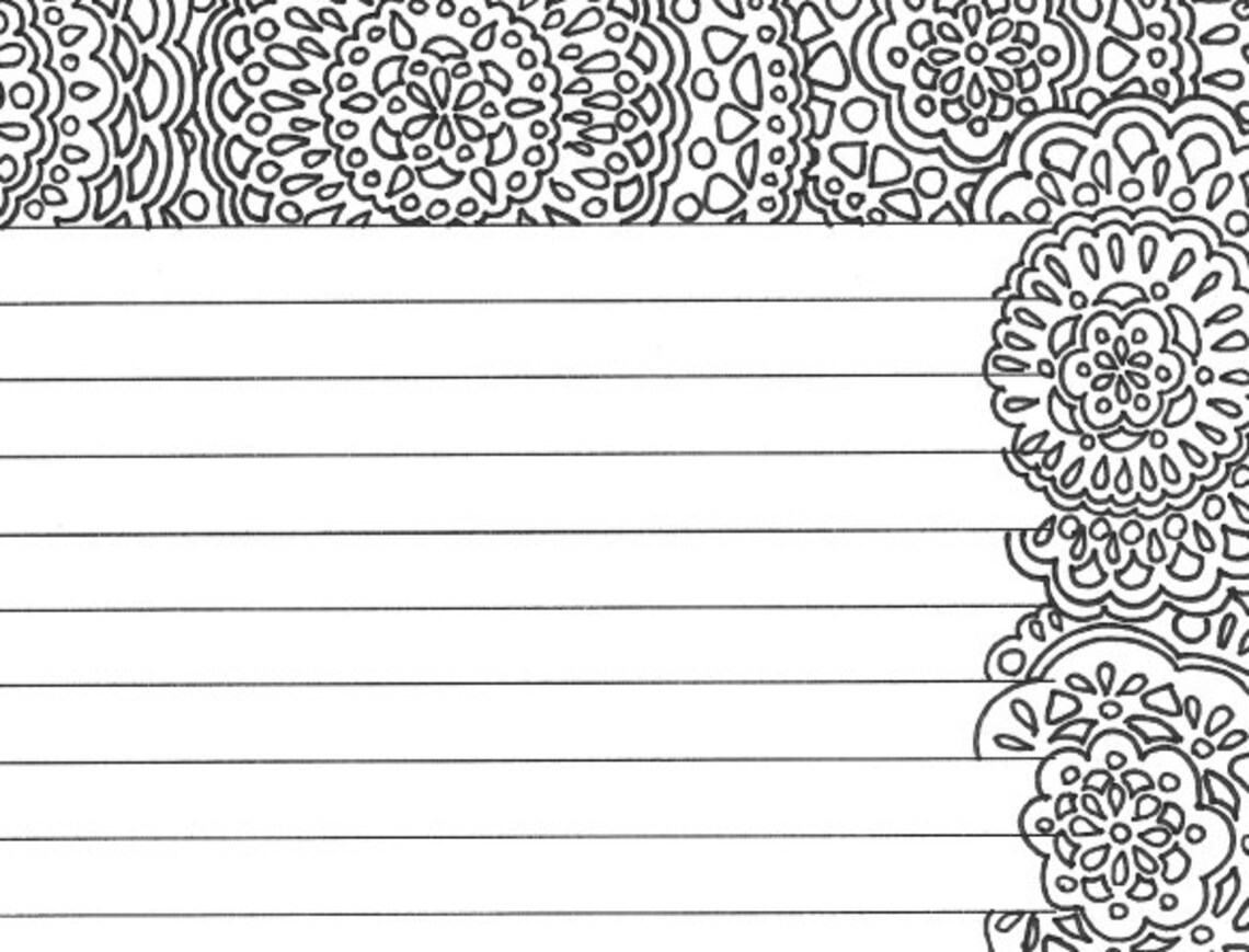 Lined Stationery Pages Set of of 4 Printable Adult Coloring - Etsy