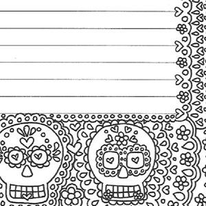 Day of the Dead Lined Stationery Page, Sugar Skull Stationery, Dia De ...