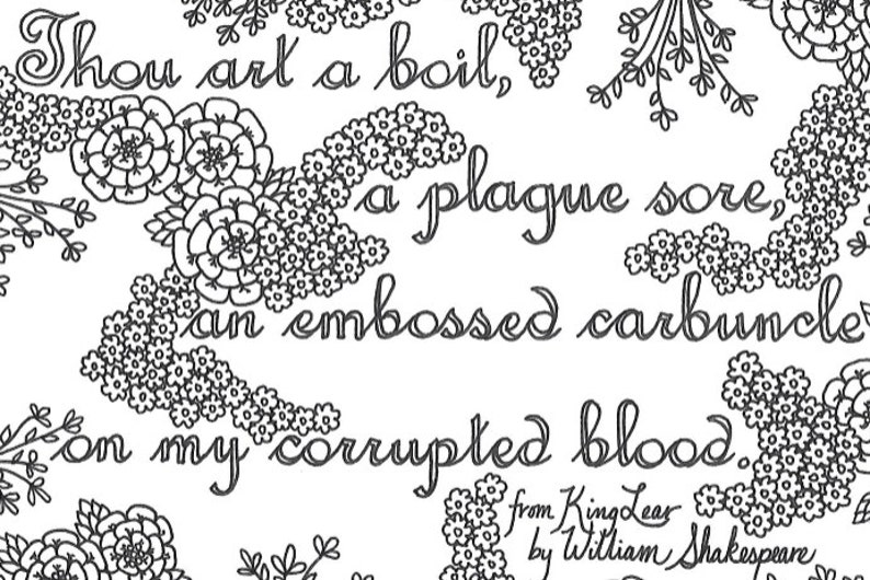 Shakespeare Insults Printable Coloring Page Quote, Thou Art a Boil ...