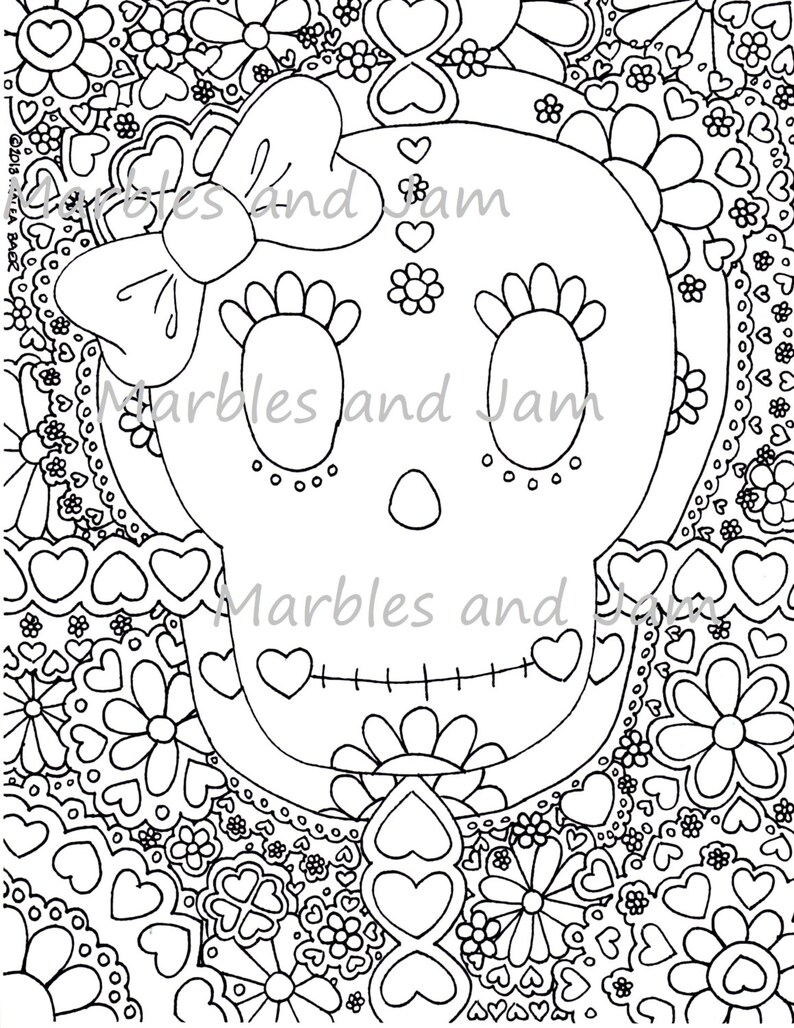 Day of the Dead Sugar Skulls Coloring Page Dia De Los Muertos - Etsy