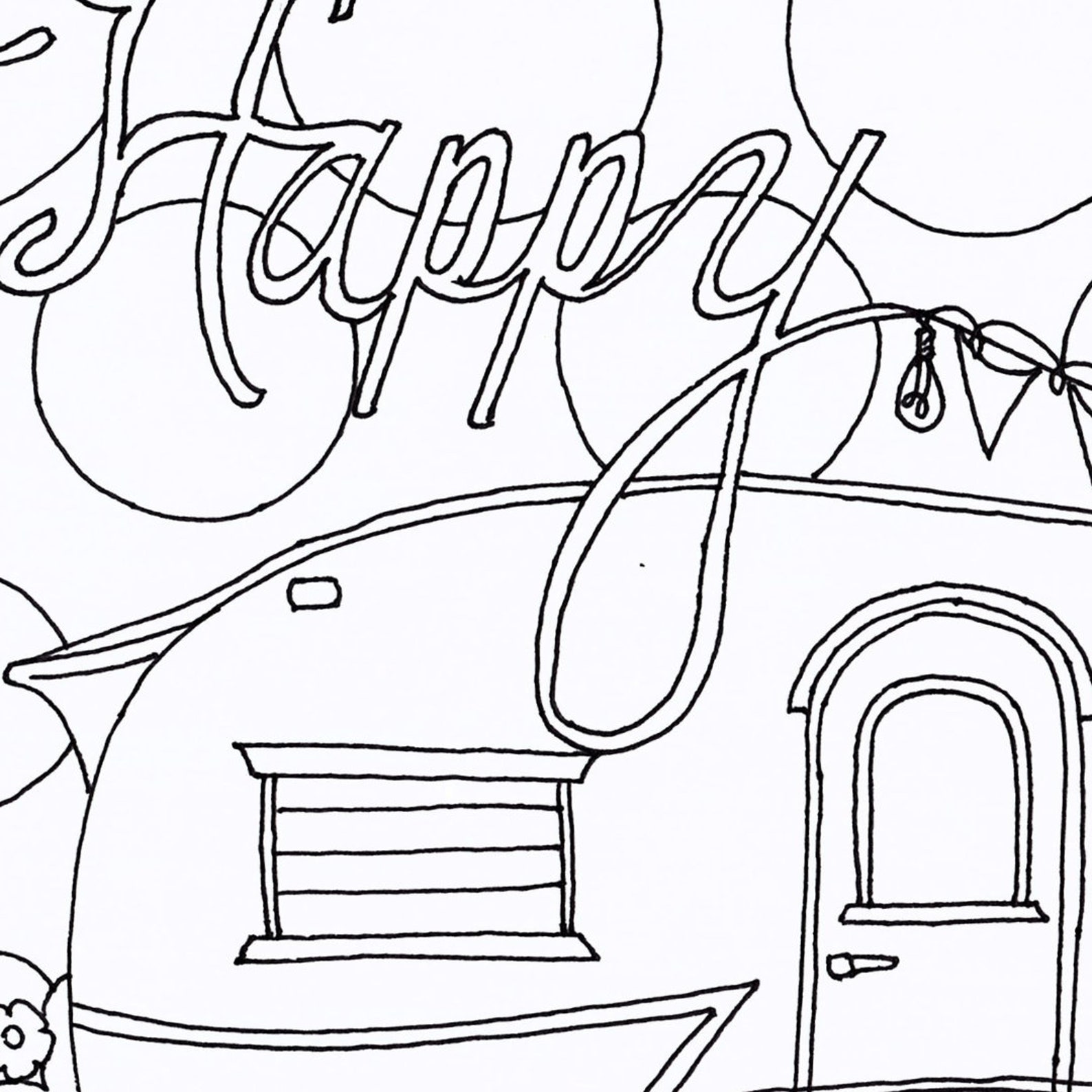 Happy Campers Vintage Trailer Caravan Coloring Page, Adult Coloring - Etsy