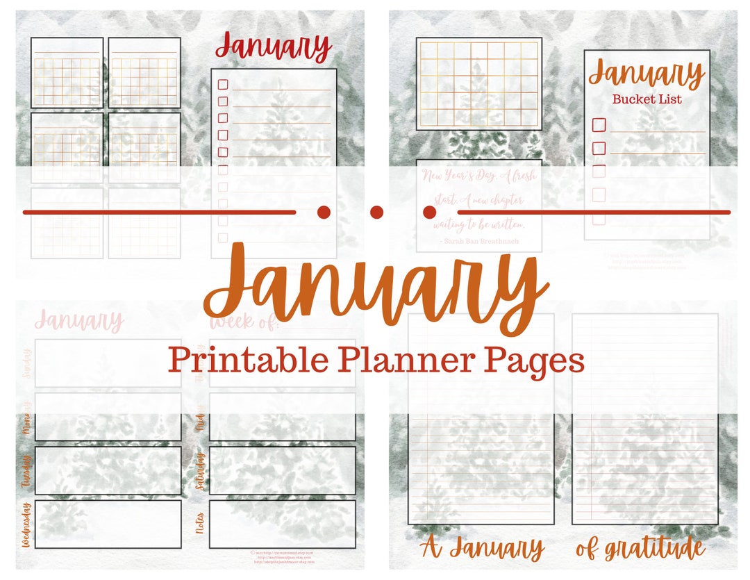 Printable January Planner and Journal Pages, Undated January Calendar ...