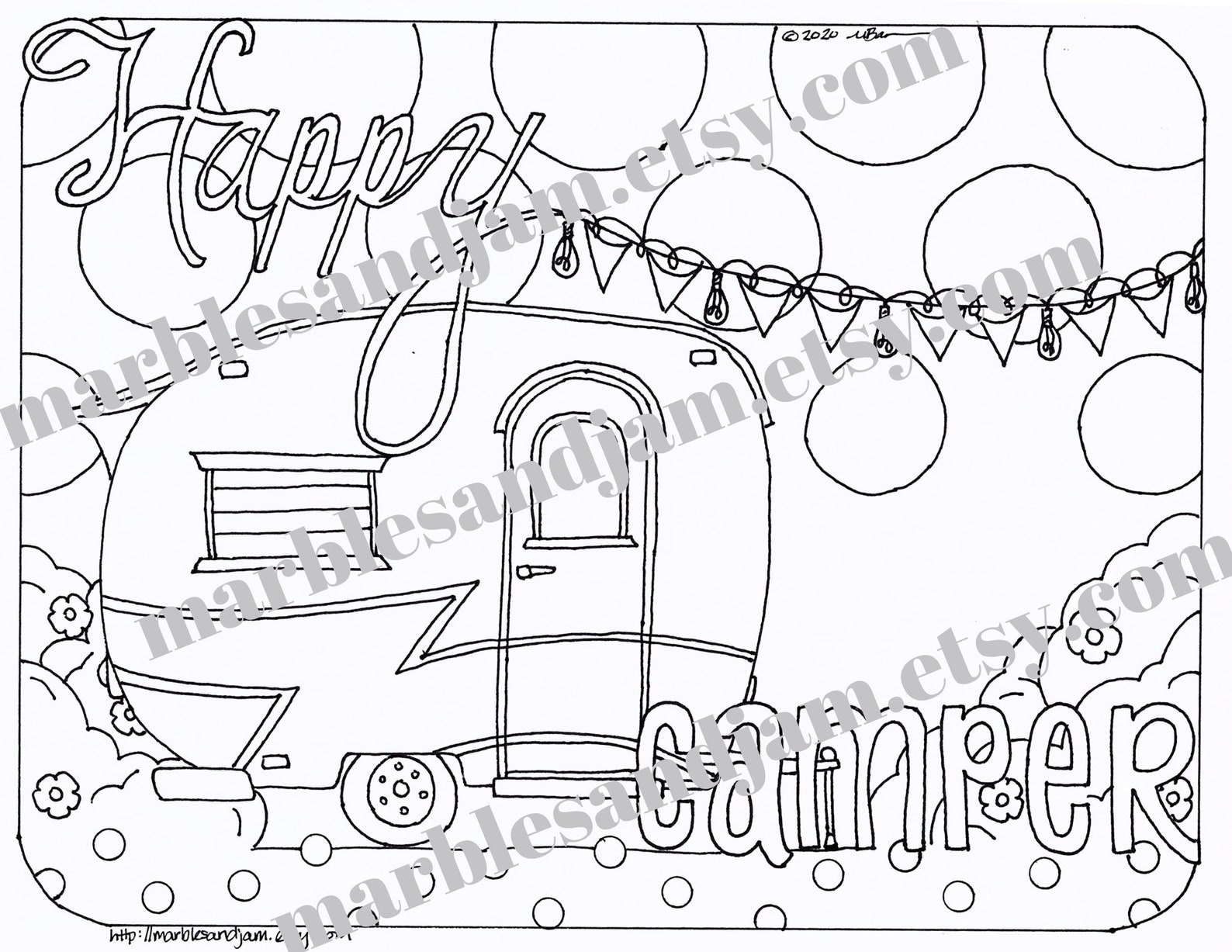 Happy Campers Vintage Trailer Caravan Coloring Page, Adult Coloring - Etsy