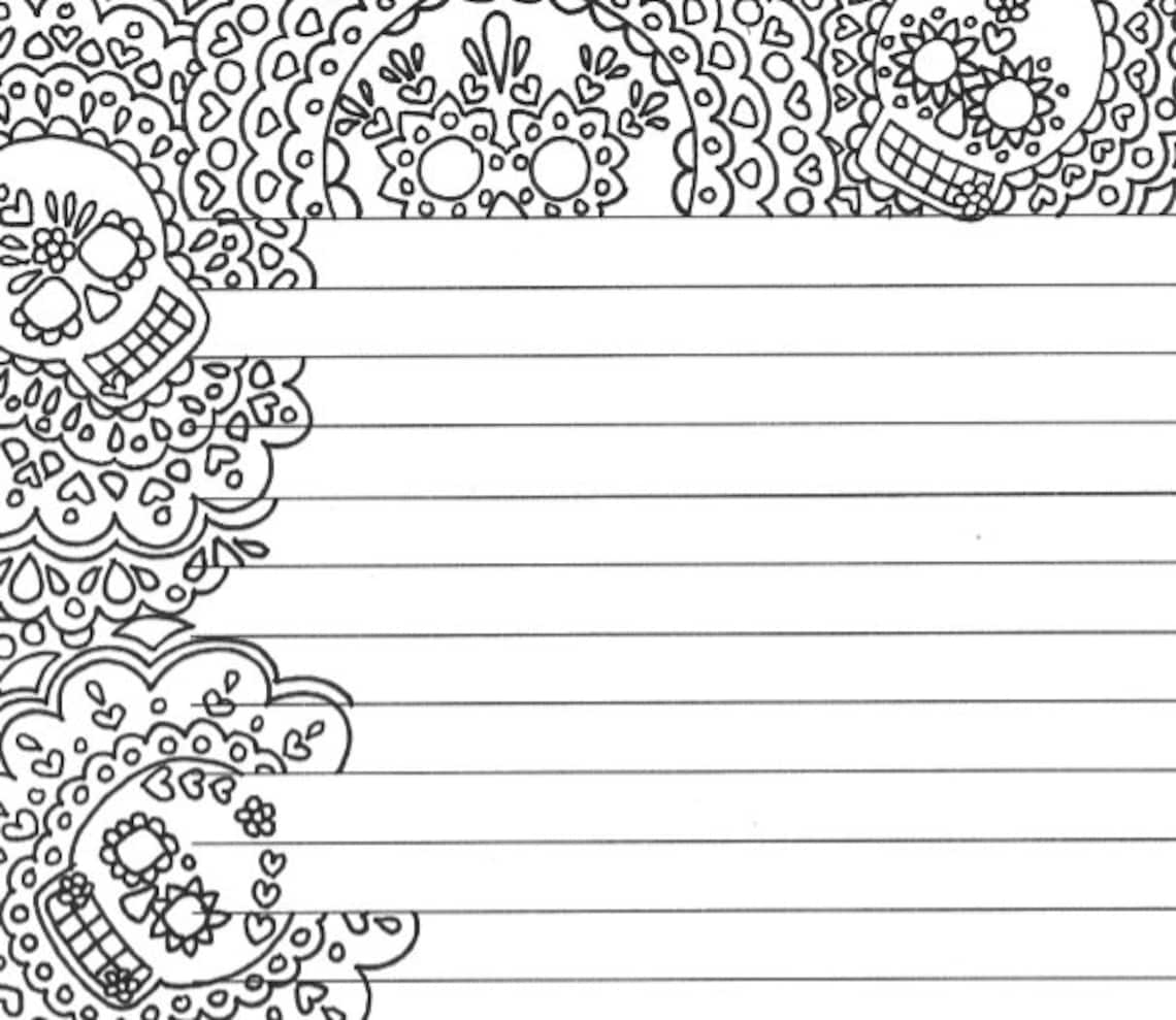 Lined Stationery Pages Set of of 4 Printable Adult Coloring - Etsy