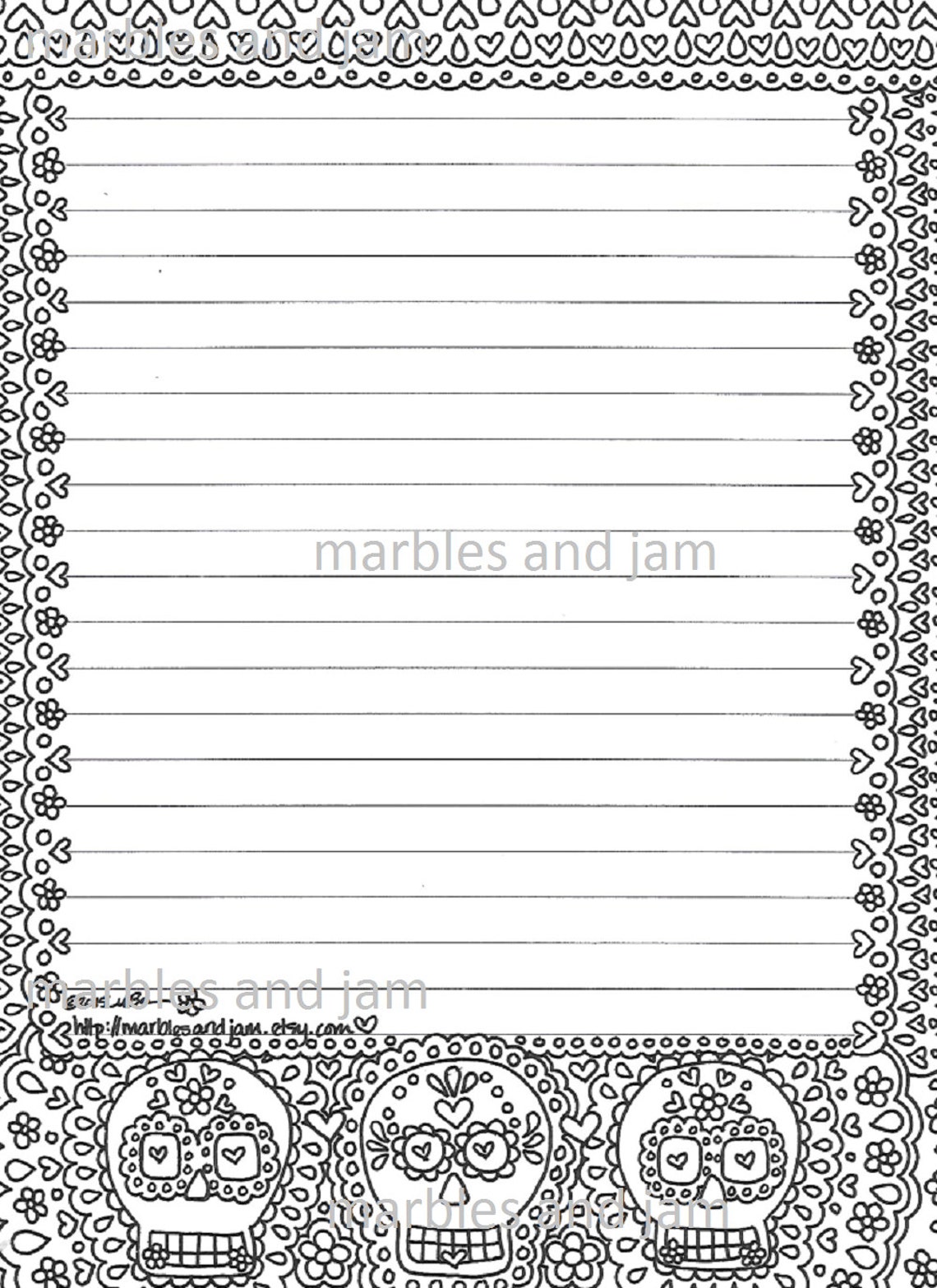 Day of the Dead Lined Stationery Page, Sugar Skull Stationery, Dia De ...