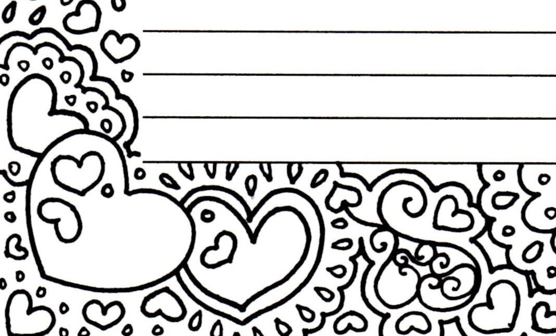 Hearts Border Lined Printable Stationery and Coloring Page - Etsy