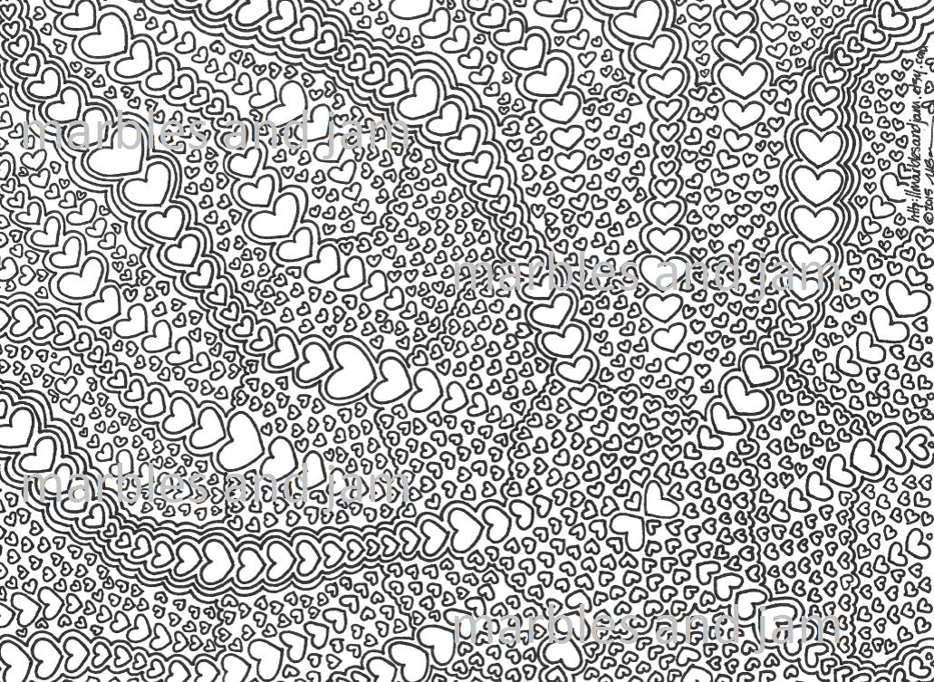 Abstract Hearts Adult Printable Coloring Page - Etsy