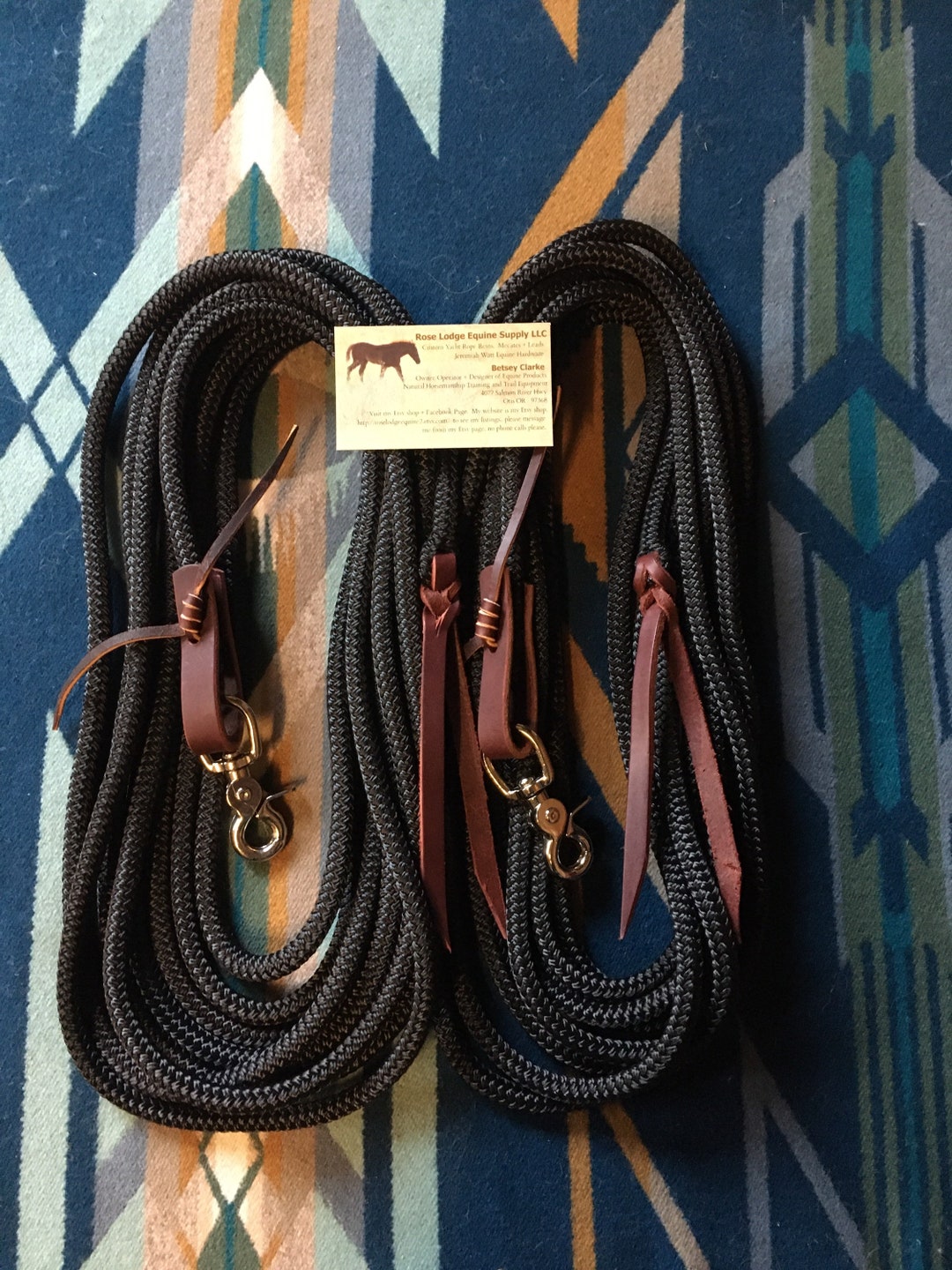 Long Lining 3/8" Thin Line" Ground Driving Reins. Yacht Braid W Leather ...