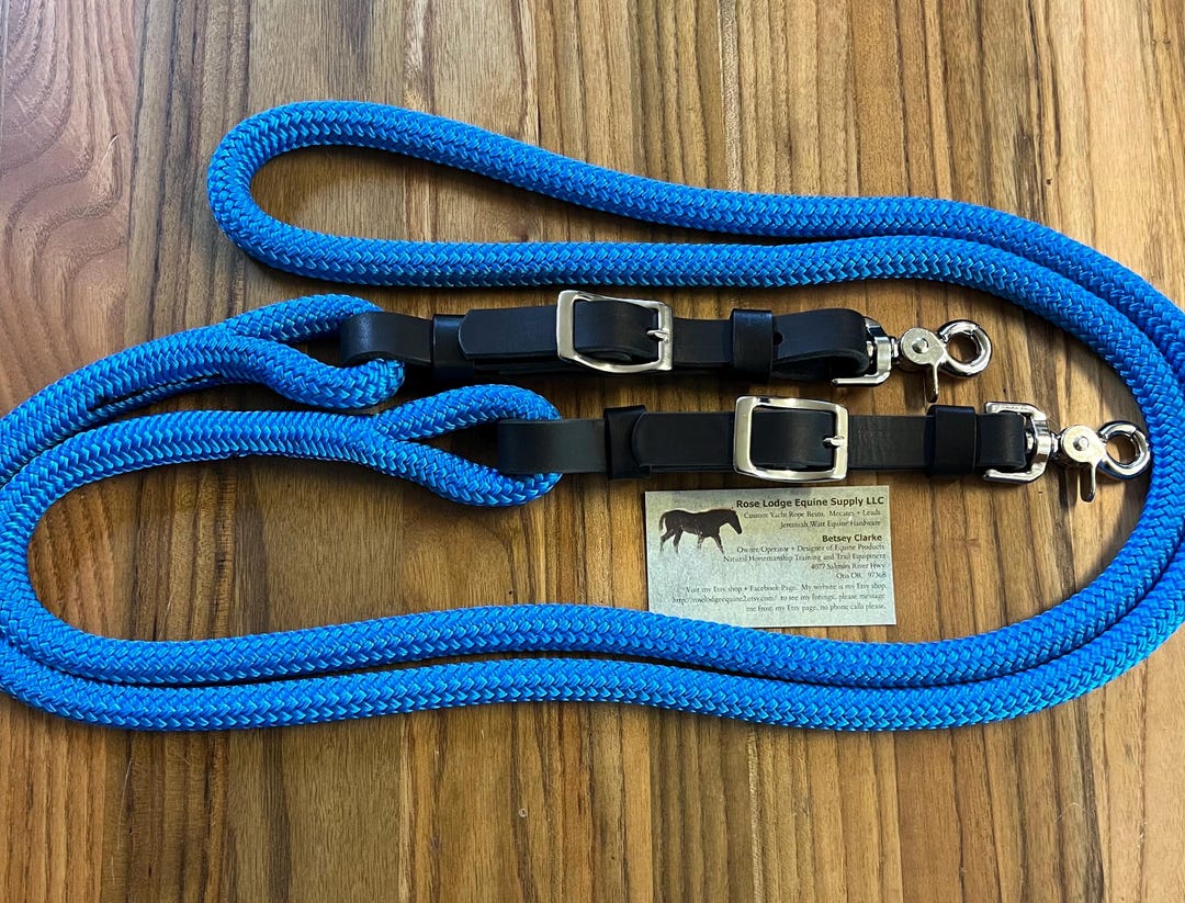 Blue Yacht Rope Loop Reins W Buckle - Snap on Slobber Straps 9’ X 9/16 ...