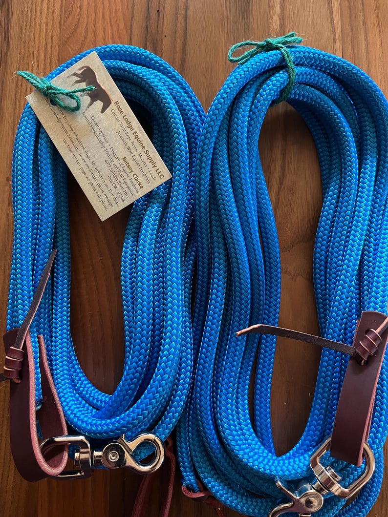 Long Lining 3/8" Thin Line" Ground Driving Reins. Yacht Braid W Leather ...