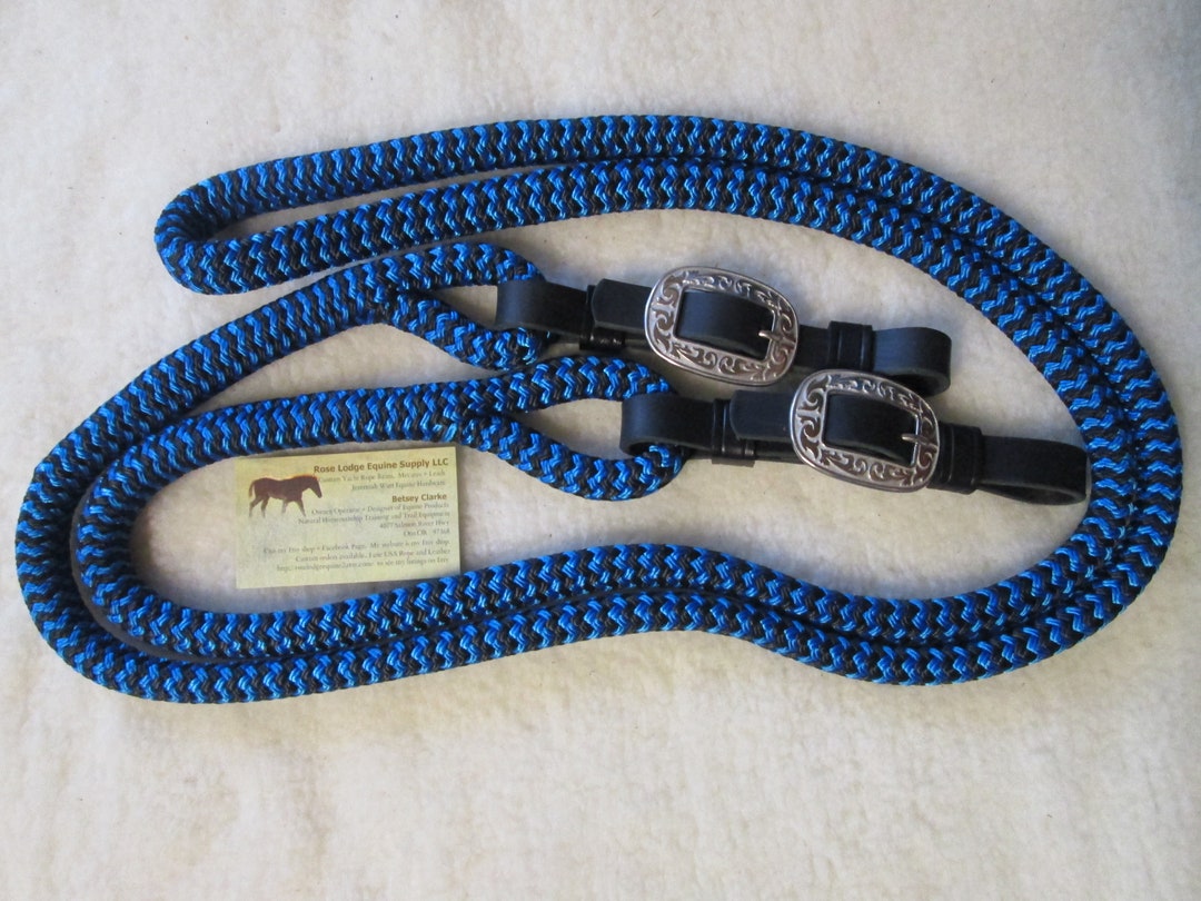 9' Spliced Loop Reins W Straight Buckle on Slobber Straps Blue/black ...