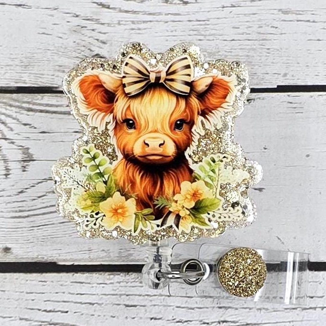 Highland Cow Portrait Badge Reel - Etsy