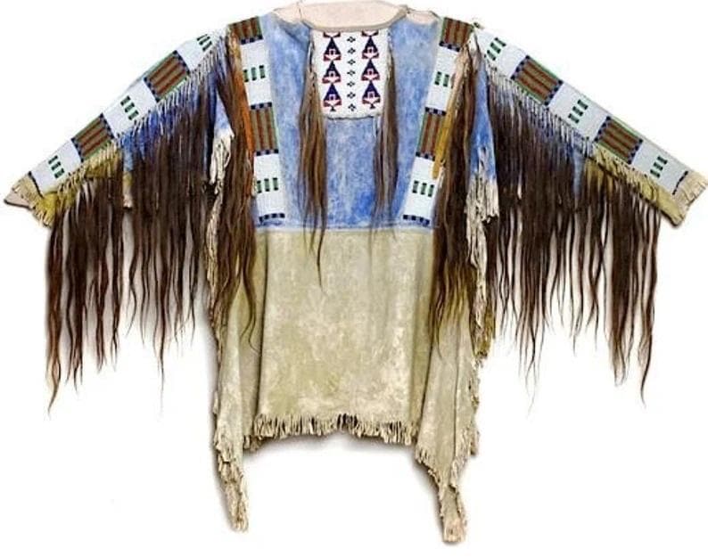 Old Native Style Buffalo Hide Powwow Regalia Handmade Beaded War Shirt ...