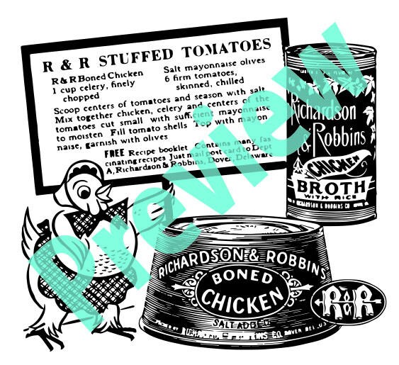 R & R Recipe Ad - Antique Vintage 1940s - Chicken Broth Stuffed ...
