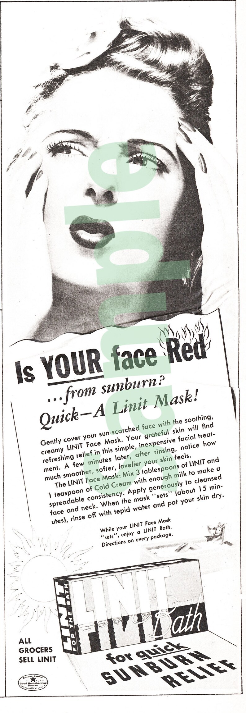 Vintage Linit Bath Face Mask Ad - Digital Download - PNG, JPG - 1940s ...