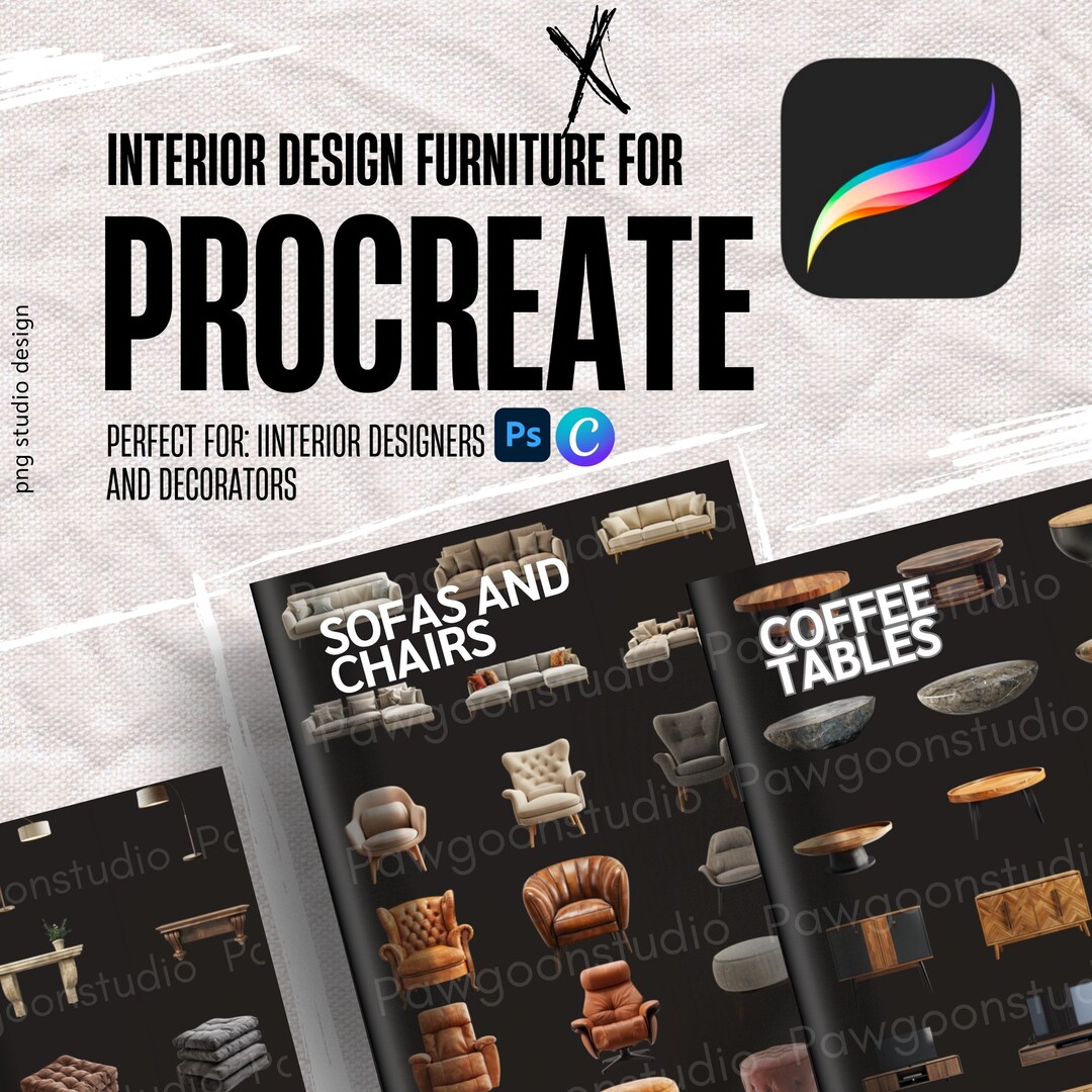 Procreate Furniture for Interior Design | Livingroom Pngs | Sketch ...