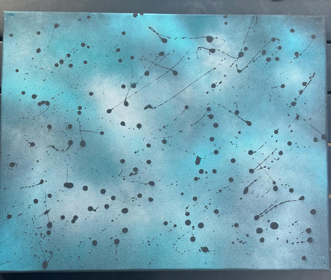 16x20 Aqua, White, Black Splatter Painting on Stretched Canvas - Etsy
