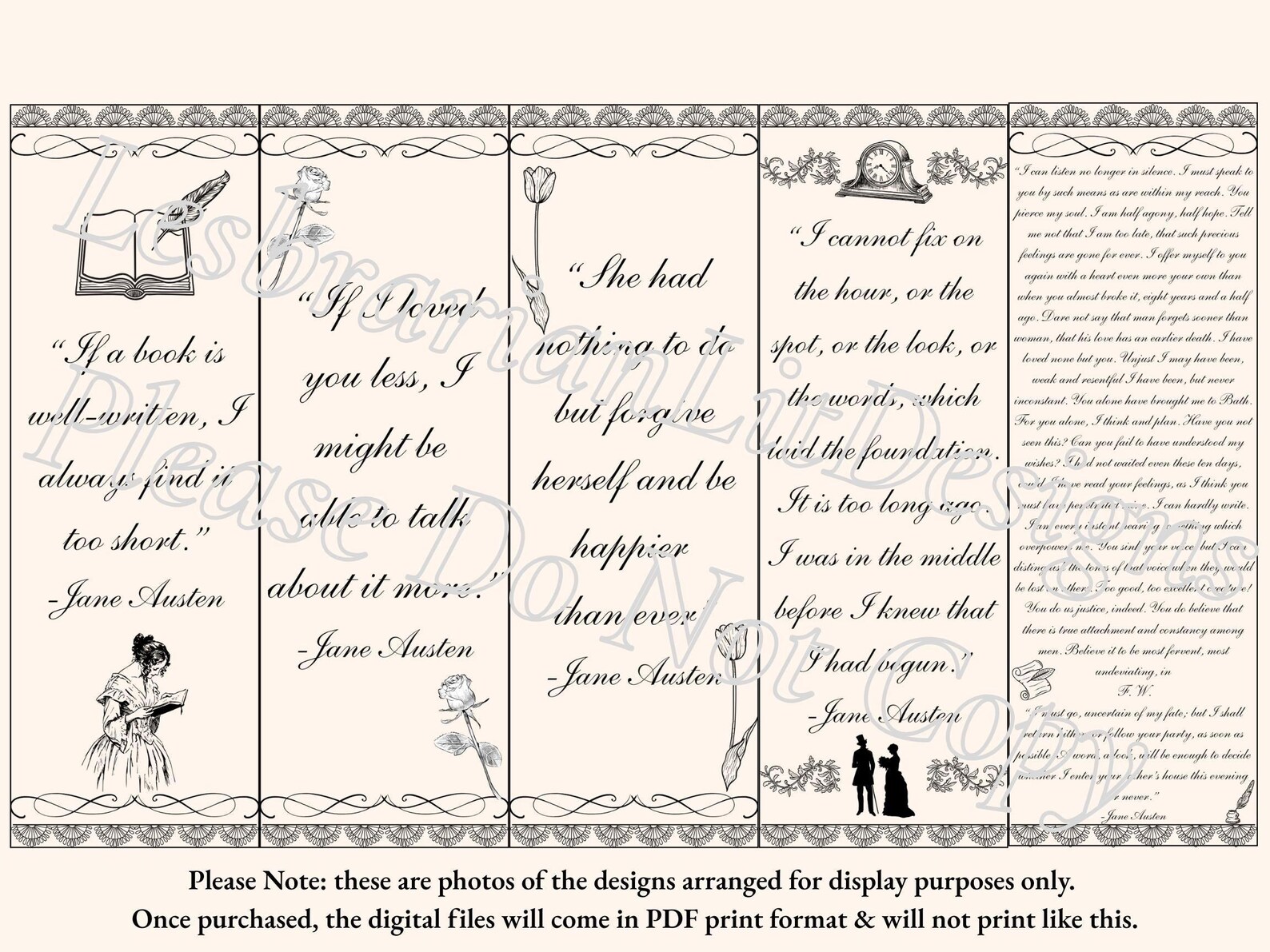 Jane Austen Printable Quote Bookmarks | Set of 10 | Digital Download - Etsy