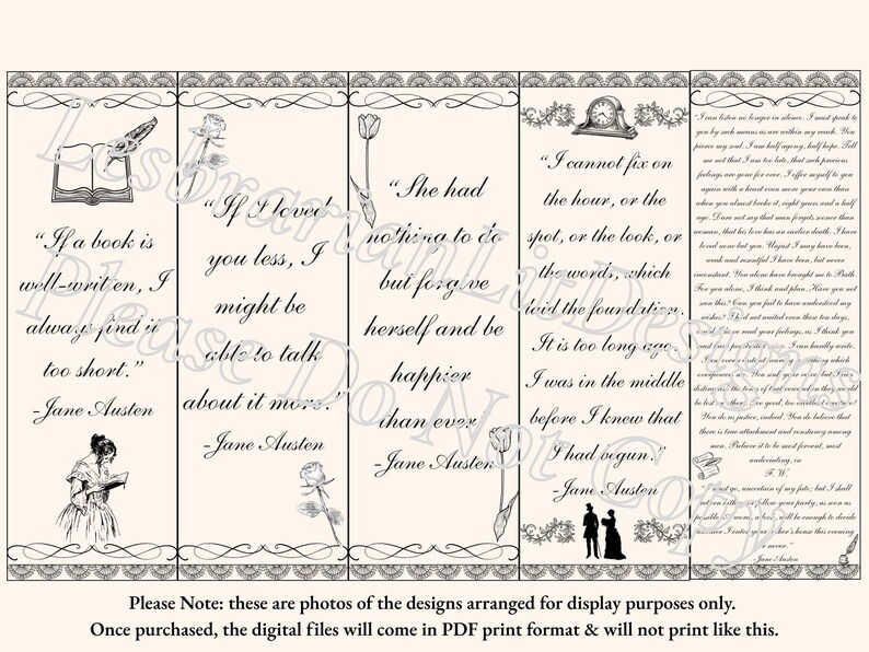 Jane Austen Printable Quote Bookmarks | Set of 10 | Digital Download - Etsy