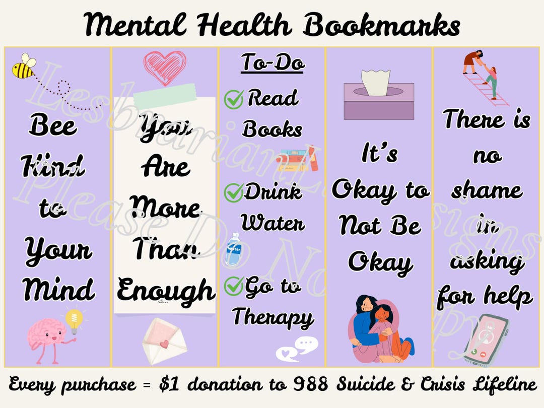 Mental Health Encouragement Printable Bookmark Designs | Set of Ten ...
