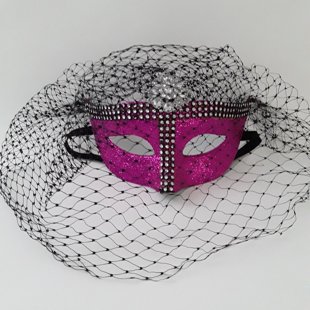 Hot Pink Masquerade Mask, Black Blusher Mask, Photo Prop, Ballroom Mask ...