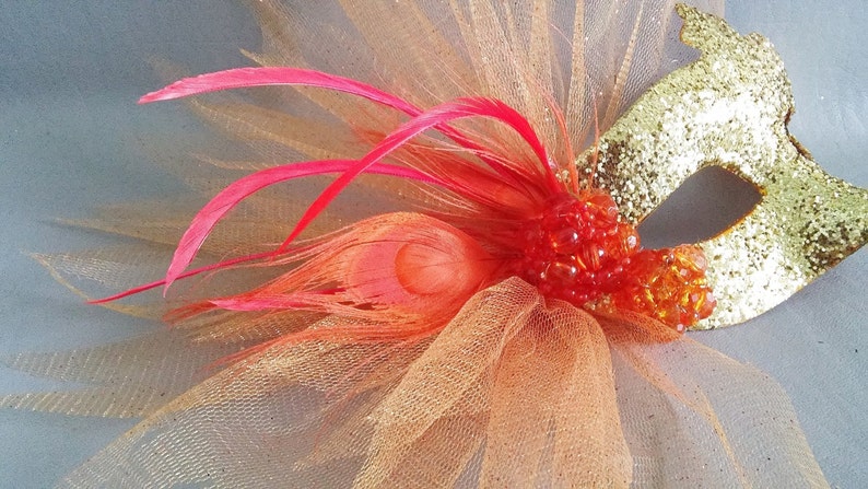 Gold Orange Masquerade Mask,glimmer Gold Mask,mardi Gras, Orange ...