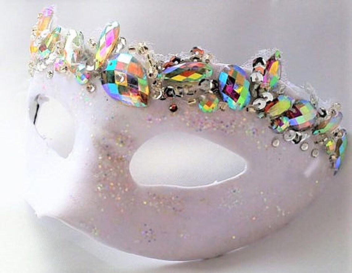 White Masquerade Mask, Borealis Crystals Mask, Bridal Mask, Masquerade ...