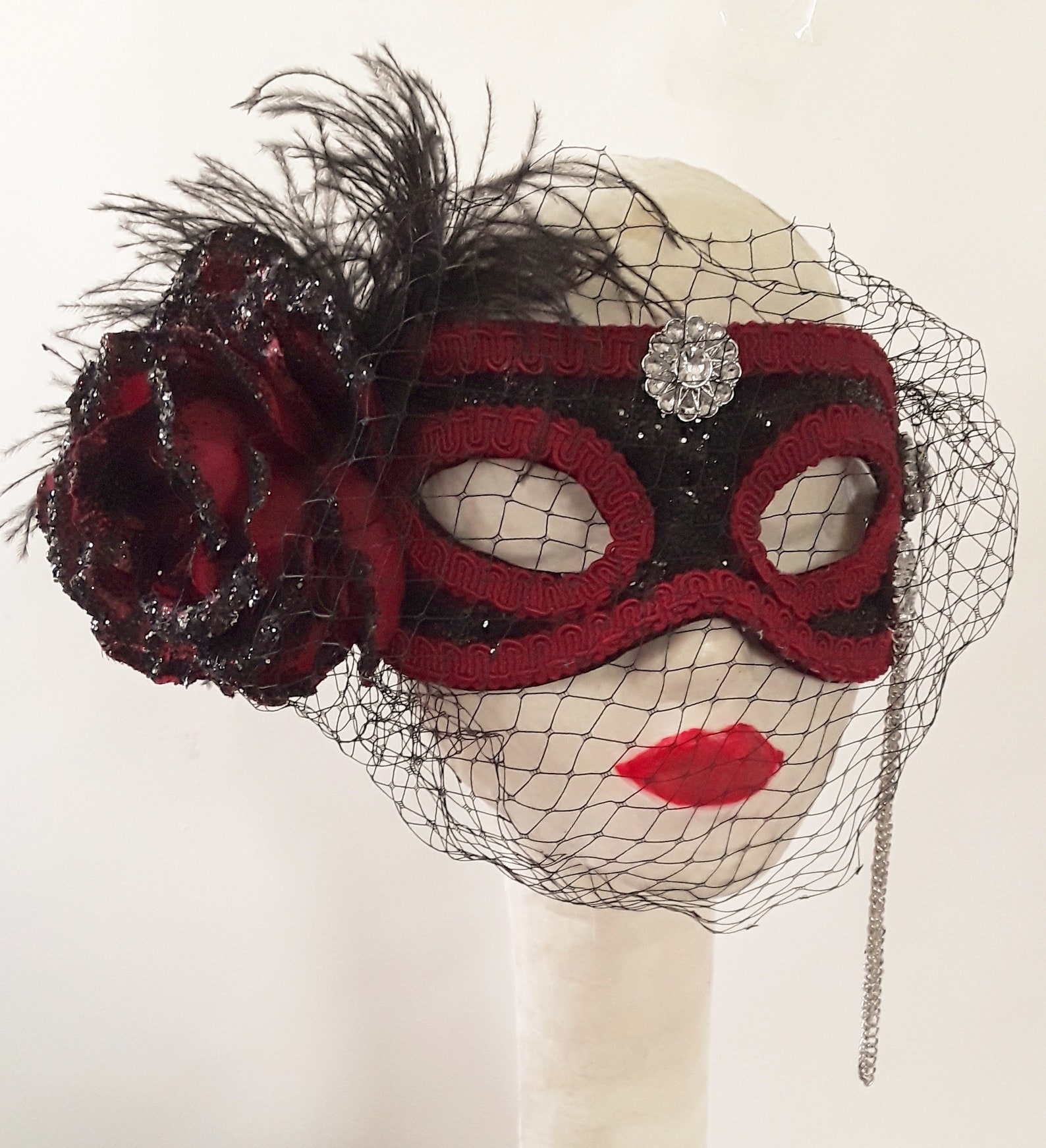Red Black Masquerade Mask Ballroom Steampunk Mask Handmade | Etsy