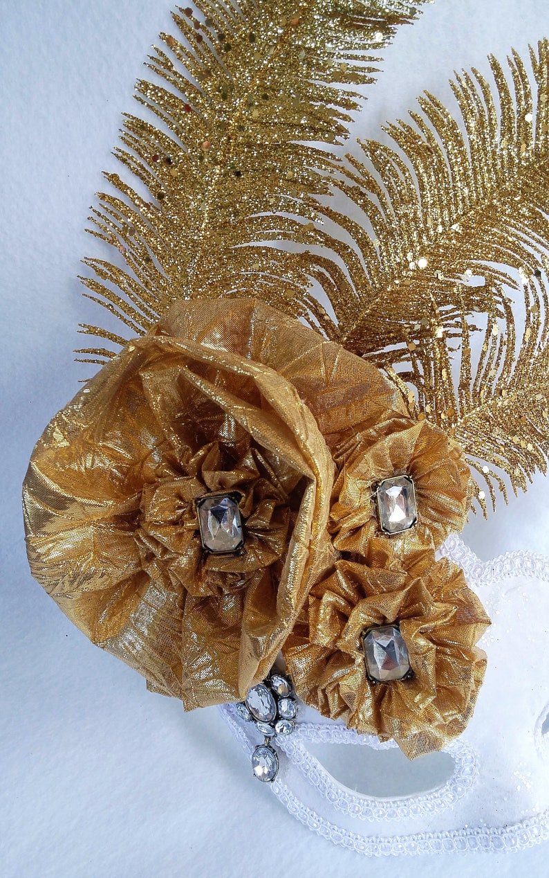 Gold White Masquerade Mask,venetian Mask,handmade Mask,gold Flower,gold ...