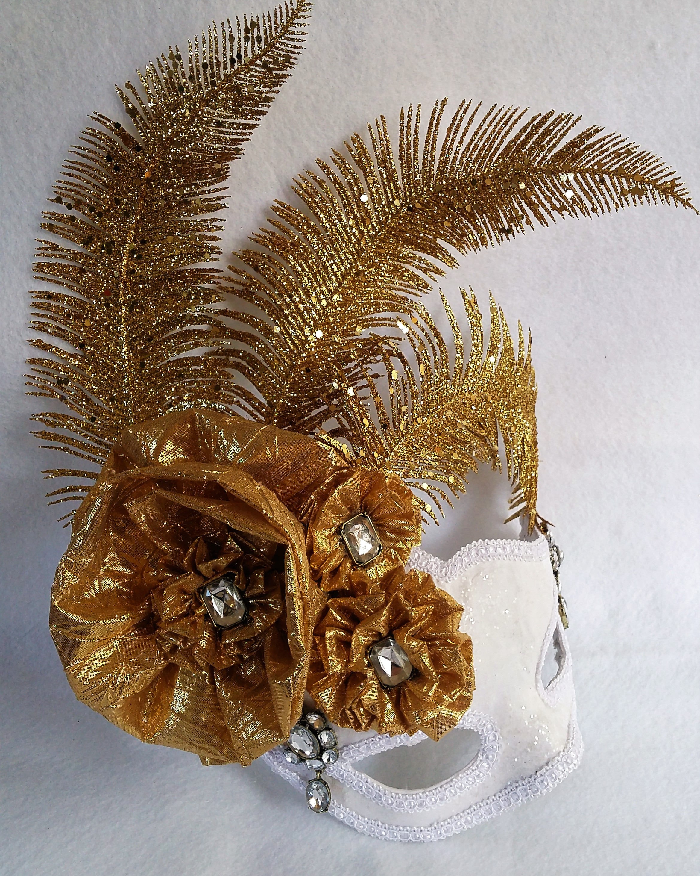 Gold White Masquerade Mask,venetian Mask,handmade Mask,gold Flower,gold ...