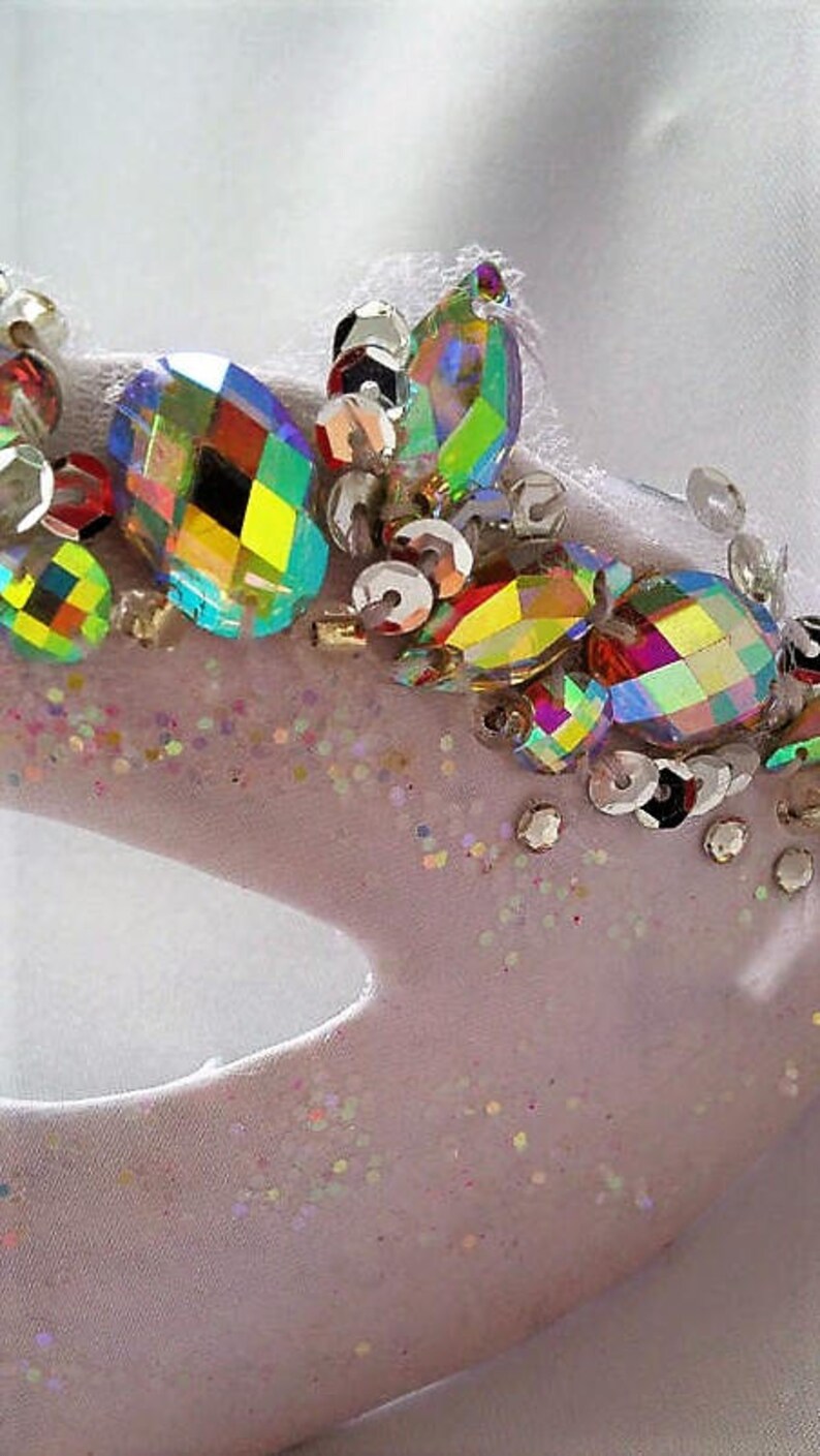 White Masquerade Mask, Borealis Crystals Mask, Bridal Mask, Masquerade ...