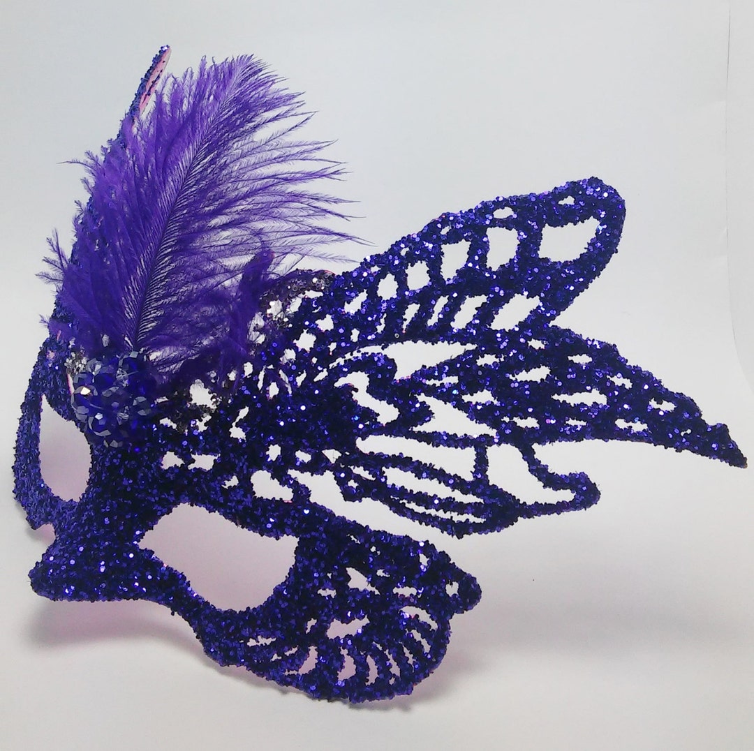 Purple Glimmer Masquerade Mask,butterfly Mask,purple Feather Mask,half ...