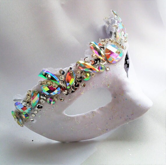 White Masquerade Mask, Borealis Crystals Mask, Bridal Mask, Masquerade ...