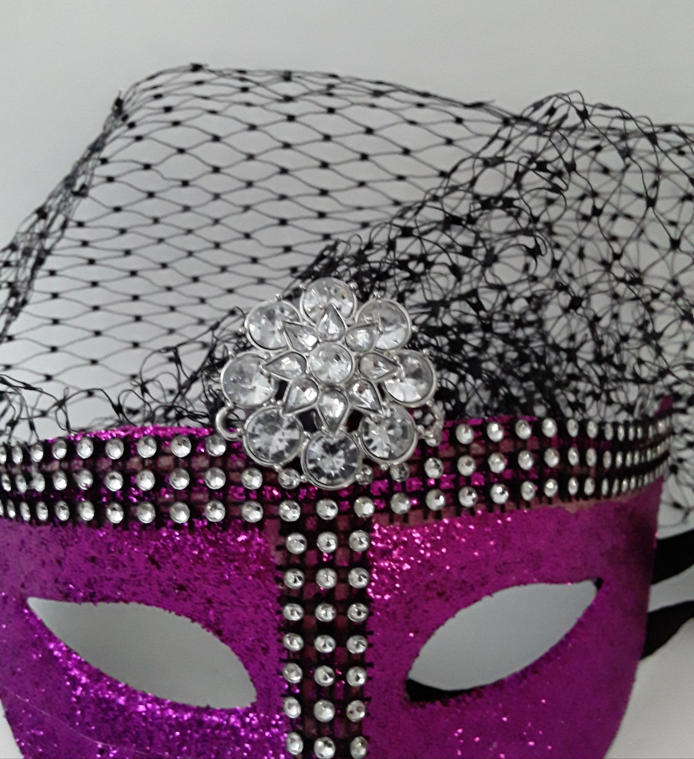 Hot Pink Masquerade Mask, Black Blusher Mask, Photo Prop, Ballroom Mask ...