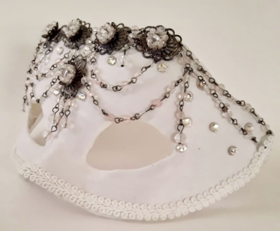 White Masquerade Mask, Handmade, Bridal Accessory, Ballroom Mask ...